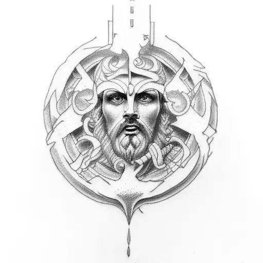 Dotwork "Greek Mythology Gods Full Arm Tattoo" Tattoo - BlackInk AI