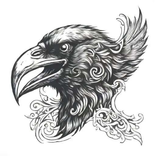 Blackwork "A Crow With A Human Eye In His Mouth..." Tattoo - BlackInk AI