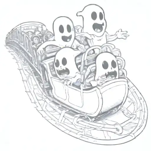 Sketch "Cartoon Ghosts On A Roller Coaster Ride" Tattoo - BlackInk AI