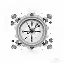 Blackwork "Heart With Four Leaf Clover Clock" Tattoo - BlackInk AI