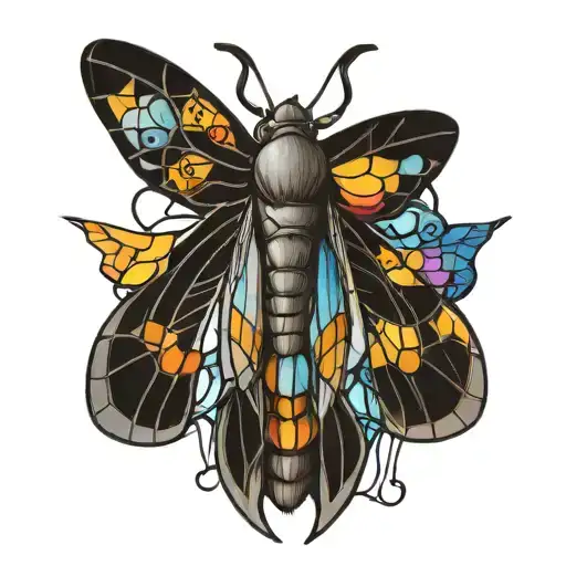 Neo-Traditional "Moth With Stained Glass Wings" Tattoo - BlackInk AI