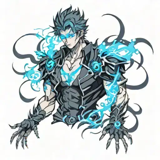 Anime "Solo Leveling Jin Woo Upper Body With..." Tattoo - BlackInk AI