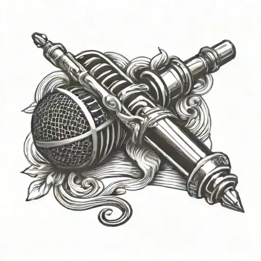 A Microphone Intertwined With A Quill... Temporary Tattoo - BlackInk AI