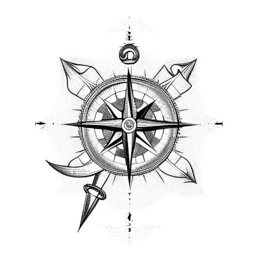 Blackwork Compass Tattoo With Anchor And Rope Tattoo Idea Blackink Ai