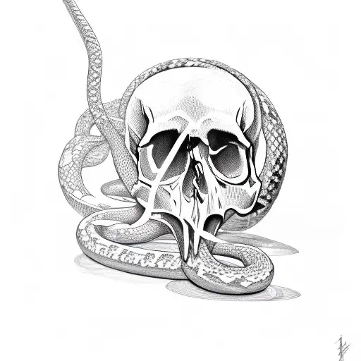 Sketch "Skull & Snake" Tattoo Idea - BlackInk AI
