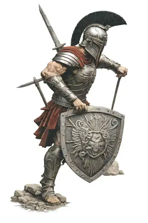 Realism "Warrior Standing With A Roman Coliseum..." Tattoo - BlackInk AI