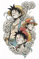 Neo-Traditional "Luffy And Adin Ross Smiling Together" Tattoo - BlackInk AI