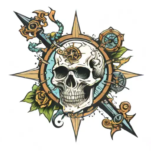Skull And Compass Temporary Tattoo - BlackInk AI