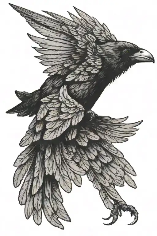 Black and Grey "A Diving Crow. Side Profile View" Tattoo - BlackInk AI