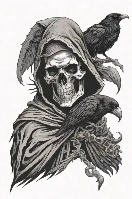 Realism "Grim Reaper And Raven" Tattoo Idea - BlackInk AI