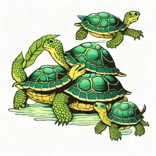 Neo-Traditional "Mother Turtle And Two Baby Turtles" Tattoo - BlackInk AI