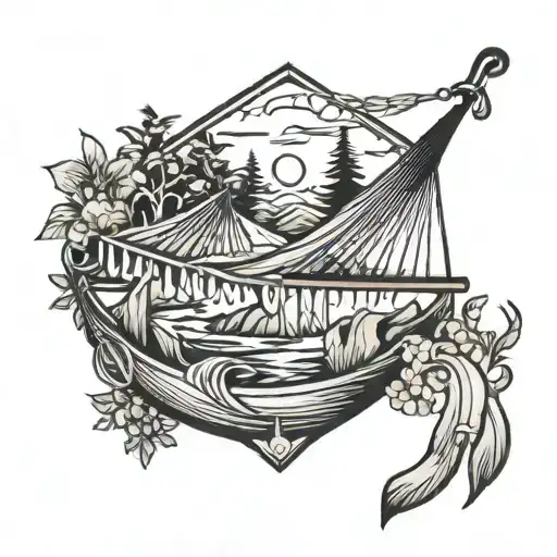 Neo-Traditional "Windy River Mountain Hammock" Tattoo - BlackInk AI