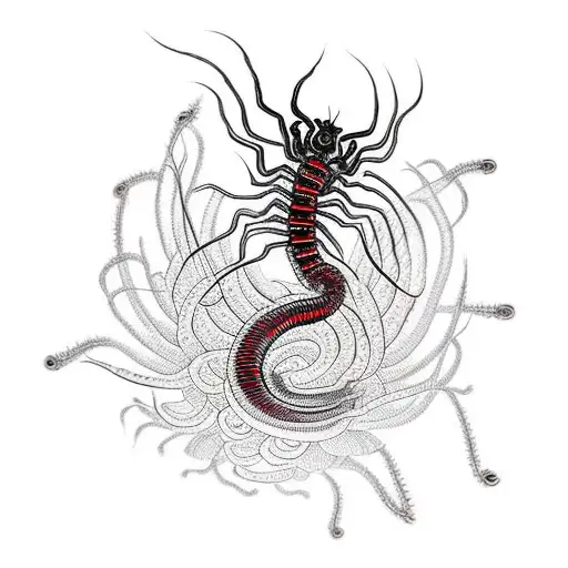 Japanese "Centipede With Red Spider Lily Details" Tattoo Idea - BlackInk AI