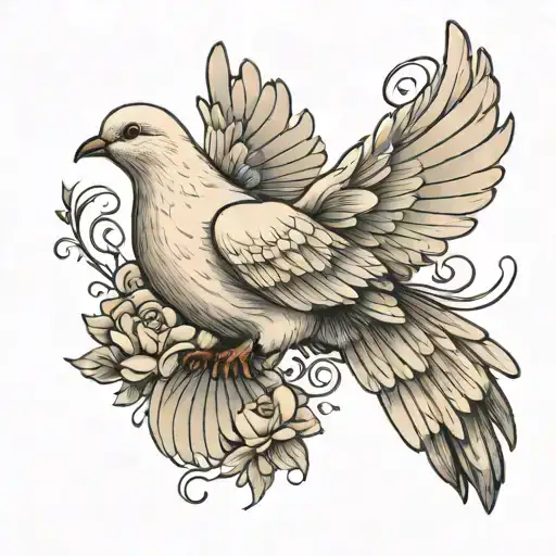 Neo-Traditional "Dove With Open Wings Spread" Tattoo - BlackInk AI