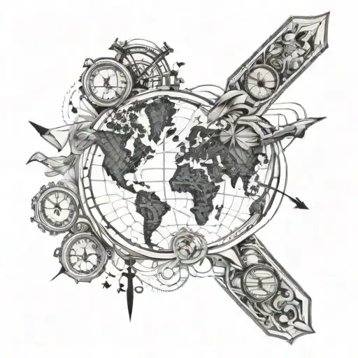 World Map Arm Sleeve With Hourglass,... Temporary Tattoo - BlackInk AI