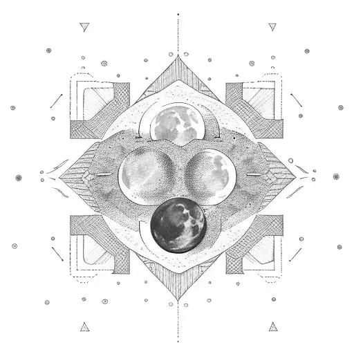 Dotwork "Moon Phases Forming A Geometric Pattern" Tattoo - BlackInk AI