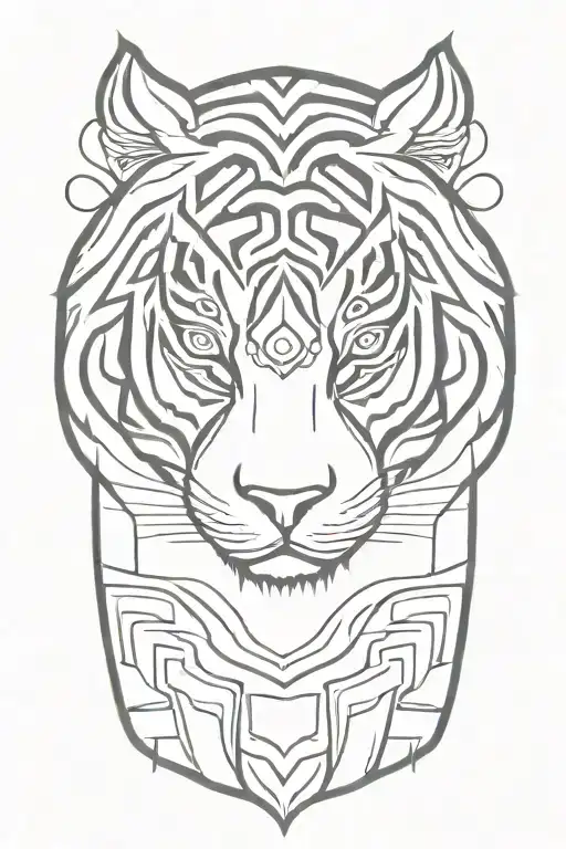Minimalist "Maori, Tiger Head" Tattoo - BlackInk AI