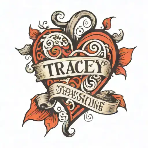 Neo-Traditional "Heart Saying "Tracey-lee"" Tattoo - BlackInk AI