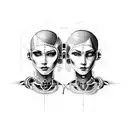 Blackwork "Cyborg Gemini Sisters Faces Conjoined..." Tattoo - BlackInk AI