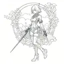 Nier Automata 2B Silhouette Temporary Tattoo - BlackInk AI