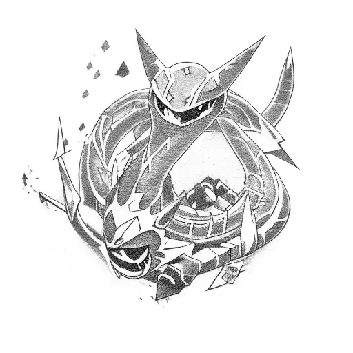Dotwork "Rayquaza With Gengar And Luffy" Tattoo - BlackInk AI