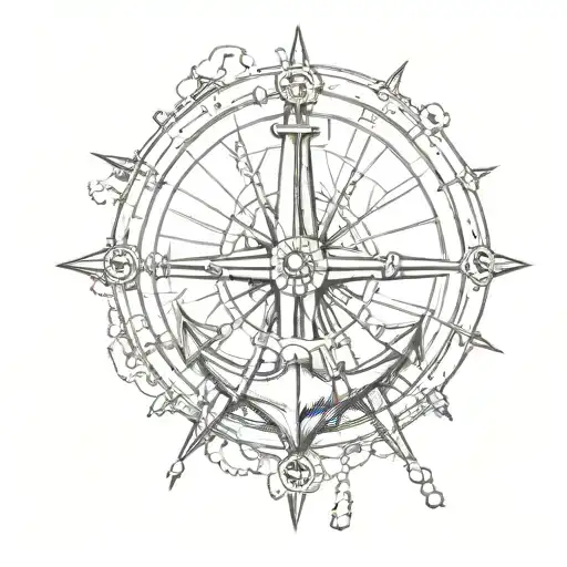 Ship's Rudder With A Ship's Anchor... Temporary Tattoo - BlackInk AI