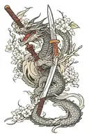 Neo-Traditional "Dragon Katana Sakura Tree" Tattoo - BlackInk AI