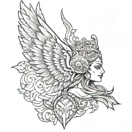 Stencil "Valkyrie Wing Tattoo" Tattoo Idea - BlackInk AI