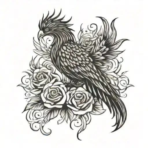 Phoenix With Roses On Fire Temporary Tattoo - BlackInk AI