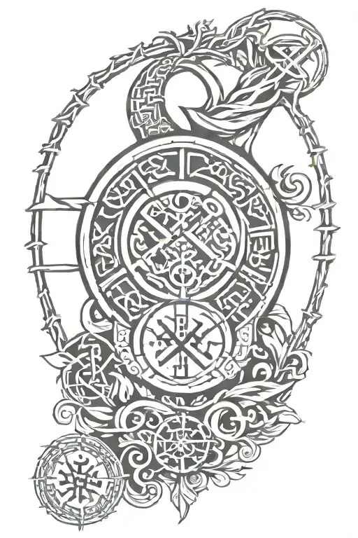 Neo-Traditional "Viking Runes And Vegvisir" Tattoo - BlackInk AI