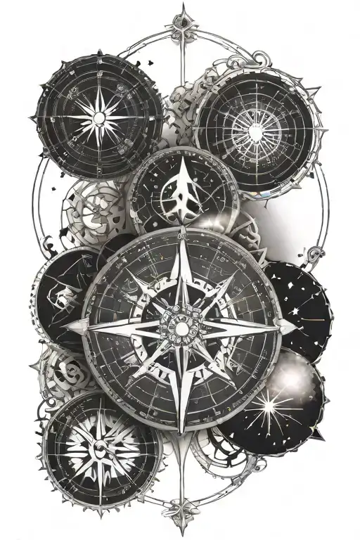 A Compass Rose With Astrology Symbols... Temporary Tattoo - BlackInk AI