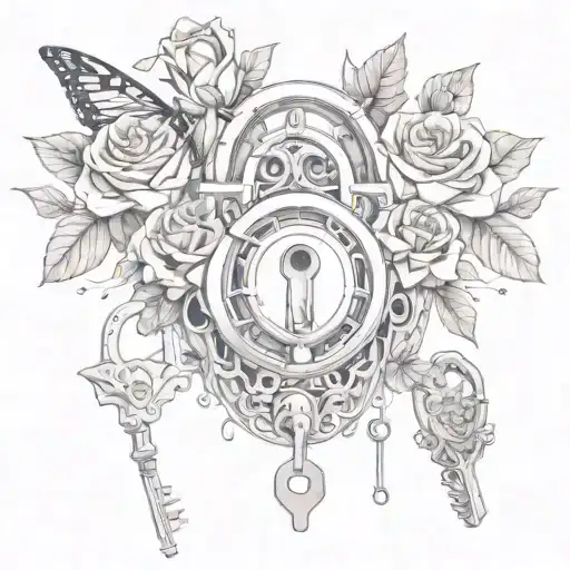 A Lock And Key Design With Roses And... Temporary Tattoo - BlackInk AI