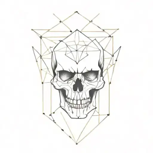 Human Skull Fine Line Geometric Temporary Tattoo - BlackInk AI