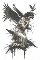 Beautiful Angel Crying Temporary Tattoo - BlackInk AI
