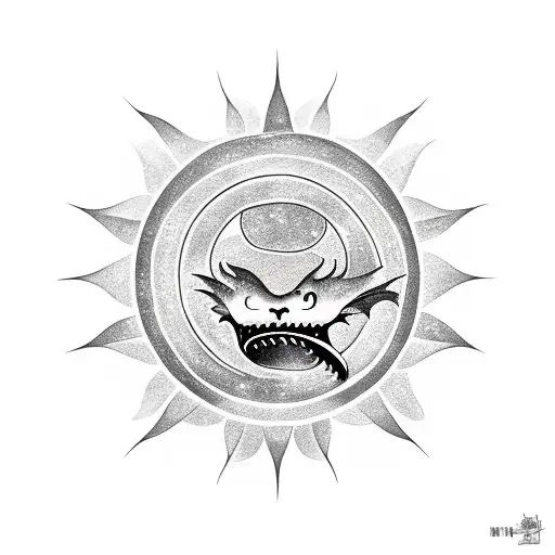 Dragon Eating Sun Temporary Tattoo - BlackInk AI
