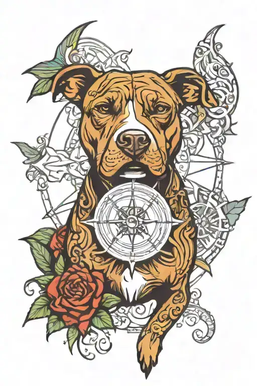 Neo-Traditional "Pitbull And A Compass Rose With..." Tattoo - BlackInk AI