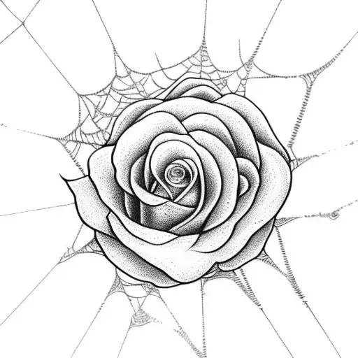 Blackwork "Spider With Webs Roses" Tattoo - BlackInk AI