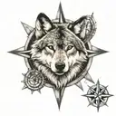 Realism "Wolf Face And Compass Rose" Tattoo - BlackInk AI