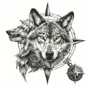 Realism "Wolf Face And Compass Rose" Tattoo - BlackInk AI