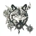 Realism "Wolf Face And Compass Rose" Tattoo - BlackInk AI