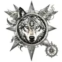 Realism "Wolf Face And Compass Rose" Tattoo - BlackInk AI