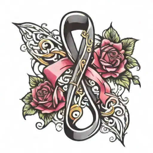 Neo-Traditional "Cancer Ribbon Hanging" Tattoo - BlackInk AI