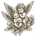 Neo-Traditional "2 Baby Angel Flying" Tattoo - BlackInk AI