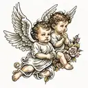Neo-Traditional "2 Baby Angel Flying" Tattoo - BlackInk AI