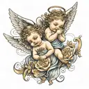 Neo-Traditional "2 Baby Angel Flying" Tattoo - BlackInk AI