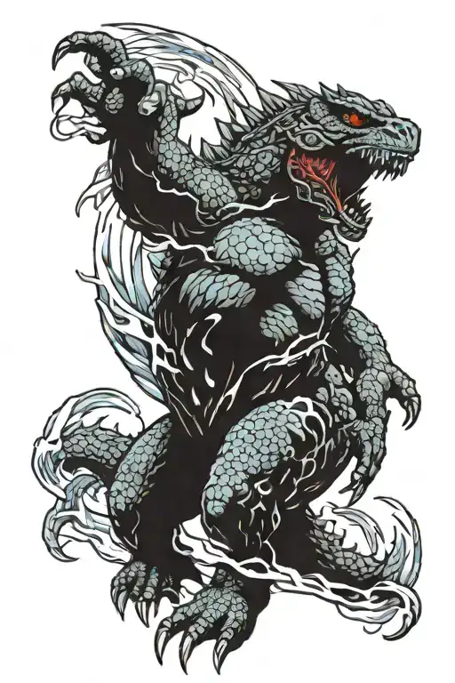 Pure Evil Godzilla Brutal Atom Attack... Temporary Tattoo - BlackInk AI