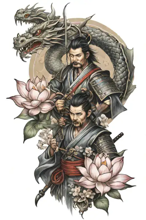 Realism "Samurai Warrior With A Dragon..." Tattoo Idea - BlackInk AI