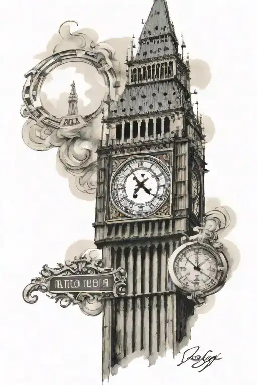 Big Ben Clock Tower With Big Ben Text... Temporary Tattoo - BlackInk AI