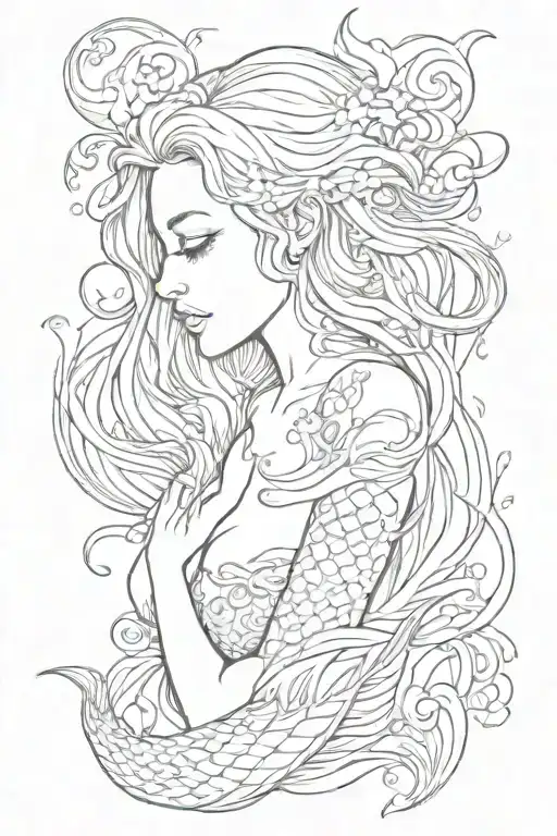 Sketch "Mermaid Crying" Tattoo - BlackInk AI