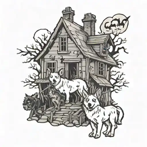 Blackwork "A Spooky Haunted House With A Mix Of..." Tattoo - BlackInk AI